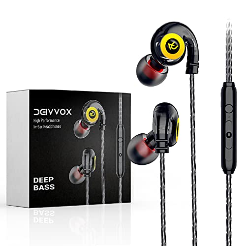 DEIVVOX Wired Earbuds with Microphone and Volume Control - Sports Earphones Durable Wire Over Ear Hook - Compatible with Cell Phones Samsung Sony Computer Laptop Kids and Gaming Devices 3.5 mm Jack