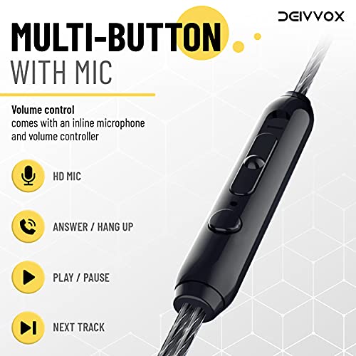 DEIVVOX Wired Earbuds with Microphone and Volume Control - Sports Earphones Durable Wire Over Ear Hook - Compatible with Cell Phones Samsung Sony Computer Laptop Kids and Gaming Devices 3.5 mm Jack