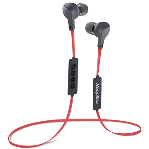 KingYou Bluetooth Earbuds Wireless Sports Headphones Super Comfort in Ear Magnetic Earphones with Built in Microphone Sweatproof for Gym Workout Running Jogging 8 Hours Play time (Red & Black)