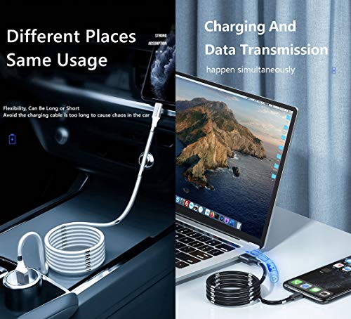 JJKKZVZ 2Pack Upgraded Type-C Magnetic Charging Cable, Retractable USB C Type Data Transfer Cable, Coiled Type C Cable 3 FT with Soft Protective Tube for All USB Type C Charger Phones, Tablets