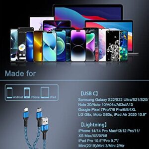 Multiple Charger Cable 2 in 1 iPhone and Android USB Charging Cable, 4ft Nylon Braided Multi Charging Cable with Type-C/Lightning Port Compatible with iPhone 14 Pro Max/14/13/12, iPad, Samsung, Google