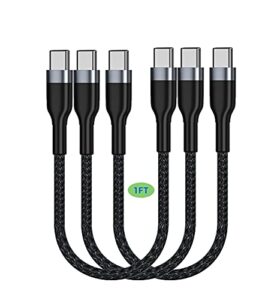 usb c to usb c cable 1ft 3pack, 12 inch short pd 60w type c fast charge cord compatible with samsung galaxy s21/s21+/s20+ ultra note 20, pixel 4/3 xl, macbook air ipad pro 2020