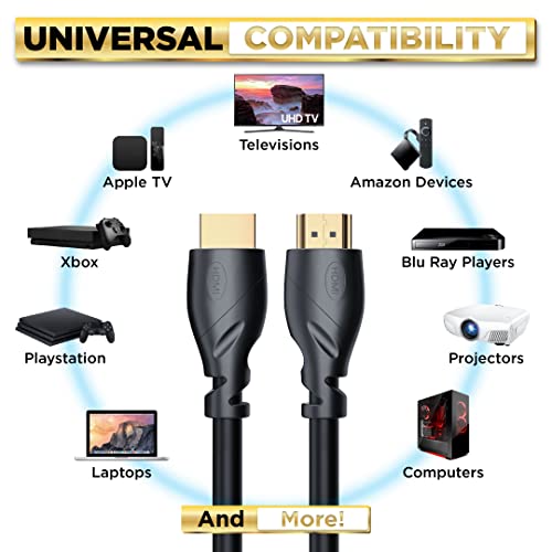 PowerBear 4K HDMI Cable 25 ft | High Speed, Rubber & Gold Connectors, 4K @ 60Hz, Ultra HD, 2K, 1080P, & ARC Compatible for Laptop, Monitor, PS5, PS4, Xbox One, Fire TV, Apple TV & More