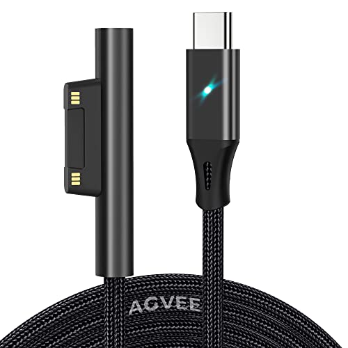 AGVEE 6.6ft USB-C to Surface Connect Charging Cable Cord with LED Indicator for Microsoft Surface Pro 7/6/5/4/3, GO 3/2/1 Surface Laptop 4/3/2/1, Black