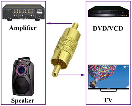 AAOTOKK RCA Coupler Connector Gold Plated RCA Male to Male RCA Adapter Extension AV/TV Audio Video Cable Metal Connector (5 Pack)