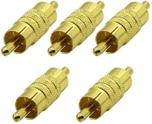 aaotokk rca coupler connector gold plated rca male to male rca adapter extension av/tv audio video cable metal connector (5 pack)