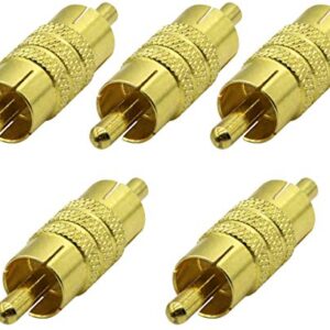 AAOTOKK RCA Coupler Connector Gold Plated RCA Male to Male RCA Adapter Extension AV/TV Audio Video Cable Metal Connector (5 Pack)