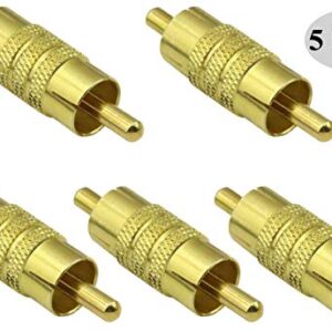 AAOTOKK RCA Coupler Connector Gold Plated RCA Male to Male RCA Adapter Extension AV/TV Audio Video Cable Metal Connector (5 Pack)