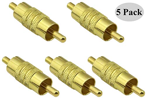 AAOTOKK RCA Coupler Connector Gold Plated RCA Male to Male RCA Adapter Extension AV/TV Audio Video Cable Metal Connector (5 Pack)