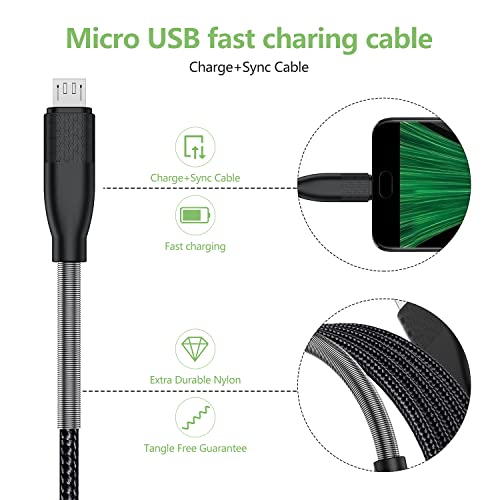 Micro USB Cable (3-Pack 6Ft), Android Phone Charger Nylon Braided Tough 6 Feet Cord, USB to Micro USB 6 Foot Wire for Samsung Galaxy S7 S6 S5, Note 5 -Dark