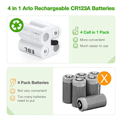 EBL Rechargeable Batteries Compatible with Arlo, CR123A Camera Batteries 2 Packs (3000mAh) and Battery Charger Work with Arlo Wireless Security Cameras(VMK 3200/VMC3030/VMS3330/3430/3530/) Upgraded