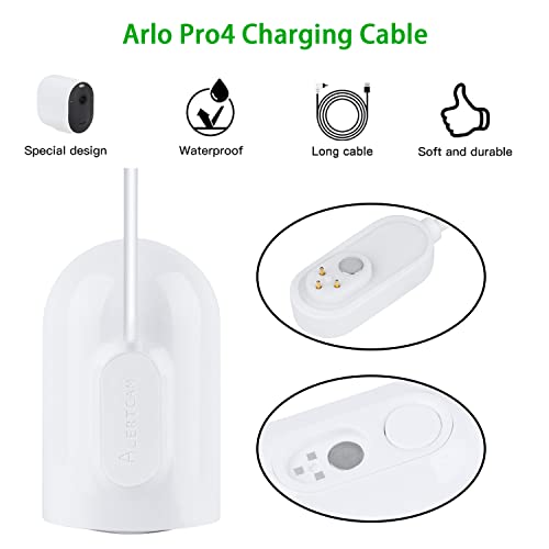 ALERTCAM 2Pack 30FT Magnetic Charging Cable with Power Adapter for Arlo Pro4 and Ultra 2,Continuous Outdoor Power Supply for Your Arlo Security Camera (White,2Pack)