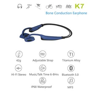 Wireless Bluetooth Headphones, Bone Conduction Headphones Universal Compatible with Android iPhone, Waterproof Open Ear Earphones Headset Underwater Hi-Fi Stereo Sound for Swimming Gym Running, Blue