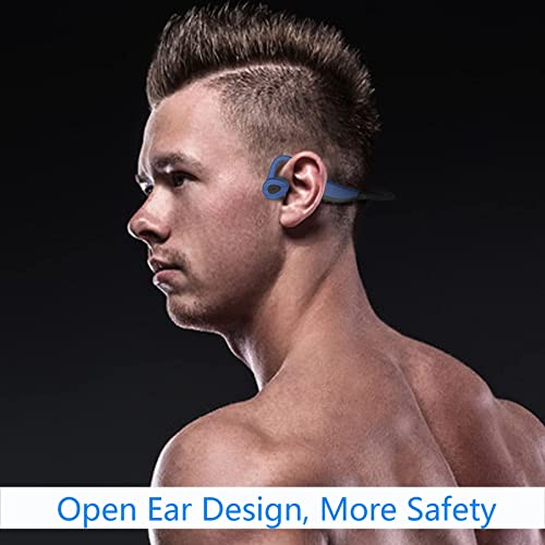 Wireless Bluetooth Headphones, Bone Conduction Headphones Universal Compatible with Android iPhone, Waterproof Open Ear Earphones Headset Underwater Hi-Fi Stereo Sound for Swimming Gym Running, Blue