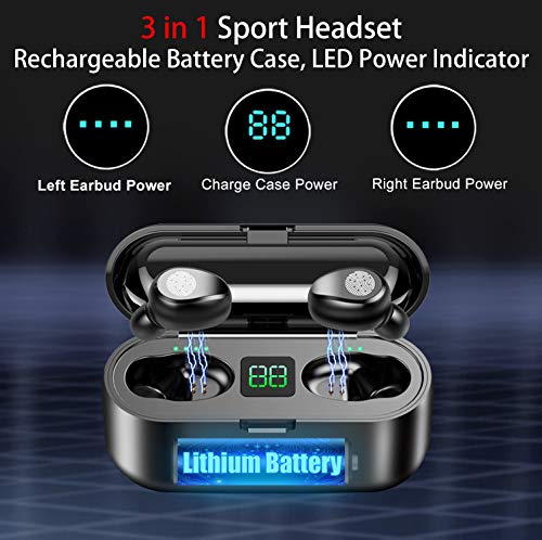 IHAO Sport Earbuds Headphone with Mic 3 in 1 Multifunctional Earpiece Power Bank TWS (True Wireless Stereo) in-Ear Headset HiFi Sound Noise Reduction Painless Firm Wear Earphone-Luxury Black F9