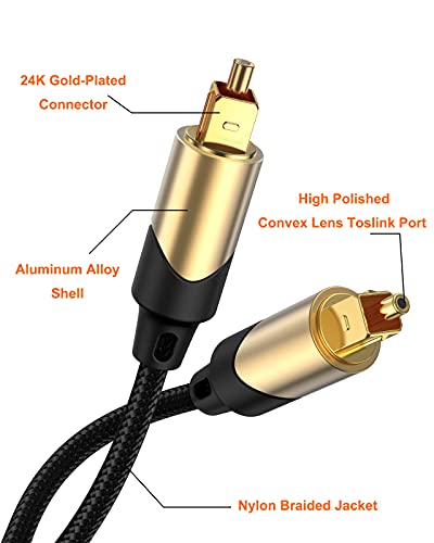 CableCreation 15 Feet Optical Audio Cable, Fiber Digital Optical SPDIF Toslink Cable with Metal Connectors for Home Theater, Sound Bar, DVD/CD Player, TV & More, Black&Gold / 4.5M