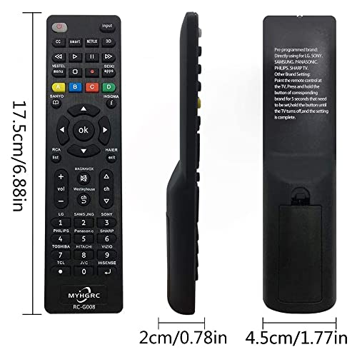 MYHGRC Universal Remote Control for Insignia/Sanyo/Sharp/Samsung/Sony/Hisense/Panasonic/Philips/Toshiba/LG Smart TVs and More Brands, Simple Settings Required