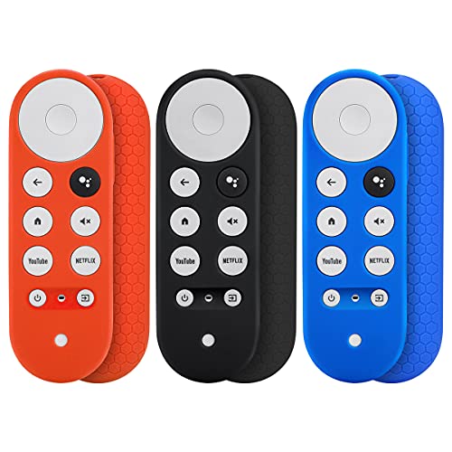 3 Pack Case for Chromecast Google TV 4k 2020 Voice Remote,Silicone Case for Chromecast,Shockproof Anti Slip Protective Silicone Remote Cover Sleeve Skin (Red,Black,Dark Blue)