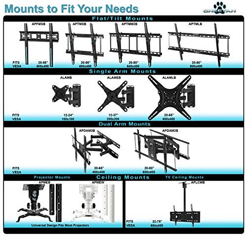 Cheetah APTMSB TV Wall Mount for 20-55” TVs up to VESA 400 and 115lbs, and fits 16” Wall Studs, and Includes a Tilt TV Bracket, a 10’ Twisted Veins HDMI Cable and a 6” 3-Axis Magnetic Bubble Level