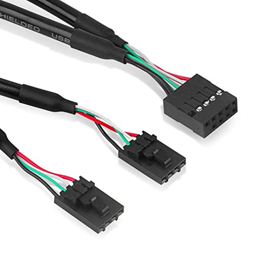 9Pin USB Header Splitter Male 1 to 4 Female Extension Cable Card for Motherboard, USB 2.0 Splitter Cable Connector with 3M Adhesive, Adapter Port Multiplier for CPU Fans, RGB Lights, WiFi Receiver