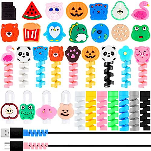 Flutesan 60 Pcs Cable Protectors Cute Charging Animal Bite Cord Protector USB Cord Charger Phone Charger Accessories for All Cellphone Data Lines, Various Styles