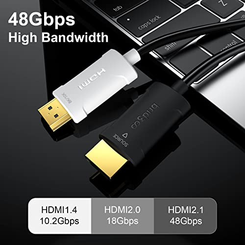 BRIDGEE HDMI 2.1 Cable [Certified] 6.54ft, 48Gbps Ultra High Speed Fiber Optic HDMI Cable(8K@60Hz,4K@120Hz), Support eARC,HDCP 2.3,Dolby Atoms,Compatible with PS5,Blu-ray Player,8K TVs