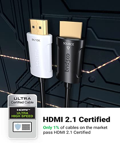 BRIDGEE HDMI 2.1 Cable [Certified] 6.54ft, 48Gbps Ultra High Speed Fiber Optic HDMI Cable(8K@60Hz,4K@120Hz), Support eARC,HDCP 2.3,Dolby Atoms,Compatible with PS5,Blu-ray Player,8K TVs