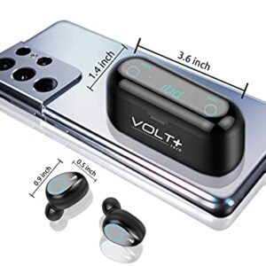 VOLT PLUS TECH Wireless V5.0 Bluetooth Earbuds Compatible with CAT S62 LED Display, Mic 8D Bass IPX7 Waterproof/Sweatproof (Black)