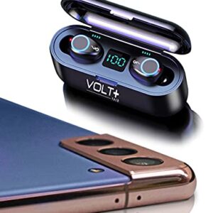 VOLT PLUS TECH Wireless V5.0 Bluetooth Earbuds Compatible with CAT S62 LED Display, Mic 8D Bass IPX7 Waterproof/Sweatproof (Black)