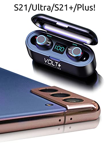 VOLT PLUS TECH Wireless V5.0 Bluetooth Earbuds Compatible with CAT S62 LED Display, Mic 8D Bass IPX7 Waterproof/Sweatproof (Black)