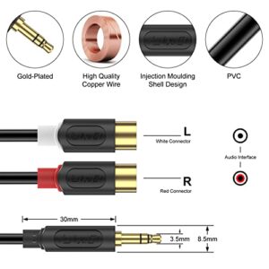 J&D 3.5 mm to 2 RCA Cable, Gold Plated Audiowave Series 3.5mm Male to 2RCA Female Stereo Audio Adapter Y Splitter RCA Cable, 3 Feet