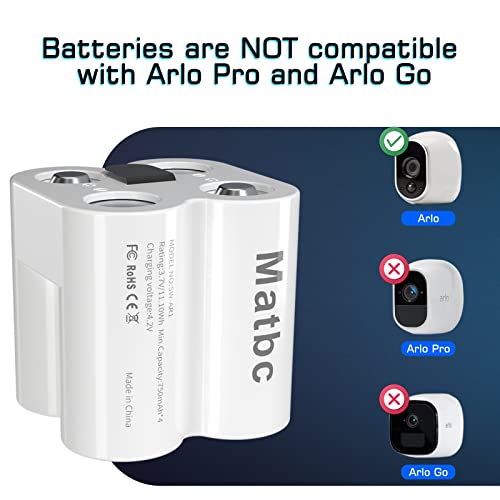 Matbc Rechargeable Batteries for Arlo, Unique 4in1 Design of 123A Camera Batteries, Replacemen with arlo Security Camera System VMK 3200/VMC3030/VMS3330/3430/3530 Battery, 2Pack 3000mAh Upgraded