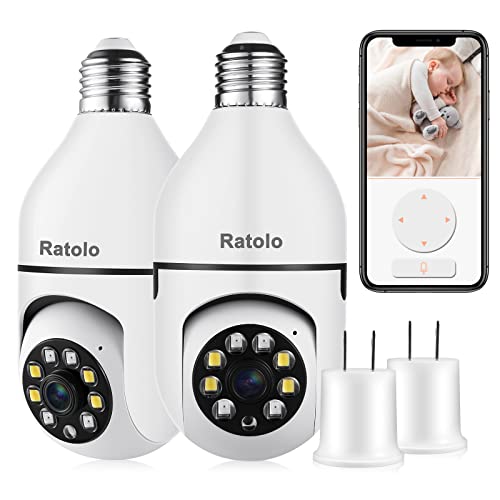 ratolo Light Bulb Security Camera Wireless WiFi Outdoor Indoor, Home Security Cameras 1080P Pan Tilt 2.4Ghz 360 Degree Human Motion Detection Alarm Night Vision Two-Way Talk E27 Socket