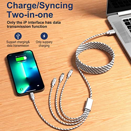 2Pack Multi Charging Cable 3.5A, 10Ft 4 in 1 Long Multiple Fast Charger Cable with Dual iP/Micro USB/Type C Ports for Phone 13/12/11/Xs/X/8/7/6/se/Tablets/Samsung Galaxy/LG/Pixel/Huawei/OnePlus