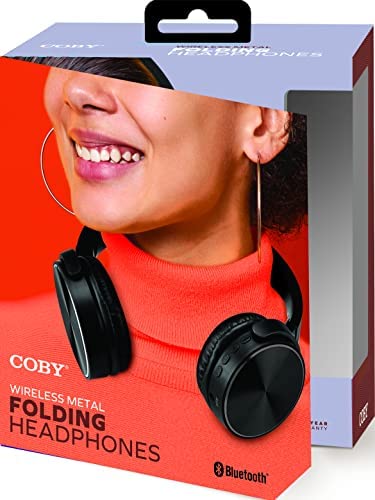 Coby Metal Folding Bluetooth Headphones | Over Ear Headphones Wireless Bluetooth | Portable Ultra-Modern Folding Design | Wireless Headphones with 10-Hour Battery Life, 49 feet Distance (Black)