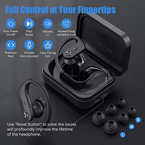 WixGear Wireless Bluetooth Headphones, 5.0 Sport Earbuds Hi-Fi Stereo Bass Sound 130H Playtime IPX7 Waterproof Over Ear Wireless Earphones, in-Ear Buds with Mic 2600MAH Charging Case & Volume Control