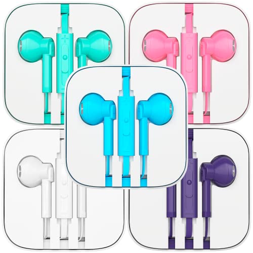 Wired Earbuds 5 Pack, Earbuds Earphones with Microphone, Earbuds Wired Stereo in-Ear Headphones Bass Earbuds, Compatible with iPhone, Android Smartphones, Tablet, MP3, Fits All 3.5mm Interface Devices