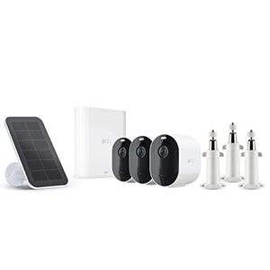 arlo pro 3, 3-pack wire-free security camera system with bonus solar panel and outdoor security mounts