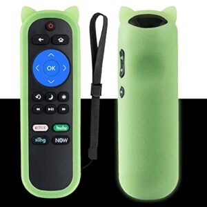 replacement remote compatible with all hisense roku tv + liminescence green remote case, replace hu-rcrus-20 remote universal for hisense roku smart tv remote with shockproof protective remote cover