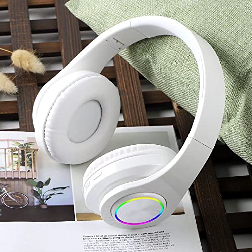 Gzkeji B39 Bluetooth Headset Headset Head-Mounted Wireless Light-Emitting Colorful Breathing Light can be plugged into a Card Folding bass a Variety of Devices and Scene Universal Headphones (White)