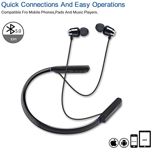 QT S Bluetooth Neckband Headphones HD Stereo V5.0 Wireless Neckband Headset Noise Cancelling Sweat/Waterproof Sports Earphones for Gym Workout Travel Business Earbuds Playtime 15 Hours