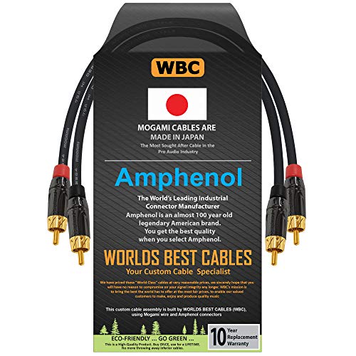 0.5 Foot – High-Definition Audio Interconnect Cable Pair CUSTOM MADE By WORLDS BEST CABLES – using Mogami 2964 wire and Amphenol ACPL Black Chrome Body, Gold Plated RCA Connectors