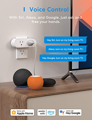 Smart Plug, Meross WiFi Dual Smart Outlet Supports Apple HomeKit, Siri, Alexa, Google Assistant & SmartThings, Voice & Remote Control, 10A, Timer, No Hub Required, 2.4GHz WiFi Only, 2 Pack