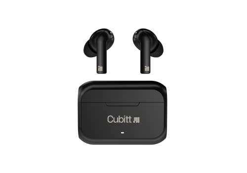 Cubitt True Wireless Earbuds Generation 2, 5.3 Bluetooth, IPX5 Water reistance, Premium Sound, Touch Control, Built in Microphone, Voice Assistance, Game Mode for Men and Women (Black)