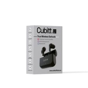 Cubitt True Wireless Earbuds Generation 2, 5.3 Bluetooth, IPX5 Water reistance, Premium Sound, Touch Control, Built in Microphone, Voice Assistance, Game Mode for Men and Women (Black)