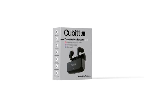 Cubitt True Wireless Earbuds Generation 2, 5.3 Bluetooth, IPX5 Water reistance, Premium Sound, Touch Control, Built in Microphone, Voice Assistance, Game Mode for Men and Women (Black)