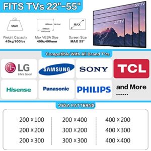 No Stud TV Mount for All Brand 22-55 Inch TVs, Universal Studless TV Drywall Mount Bracket for Flat Screen TVs Monitors, Low Profile, Loading Capacity 100lbs, Max Vesa 400 x 400mm