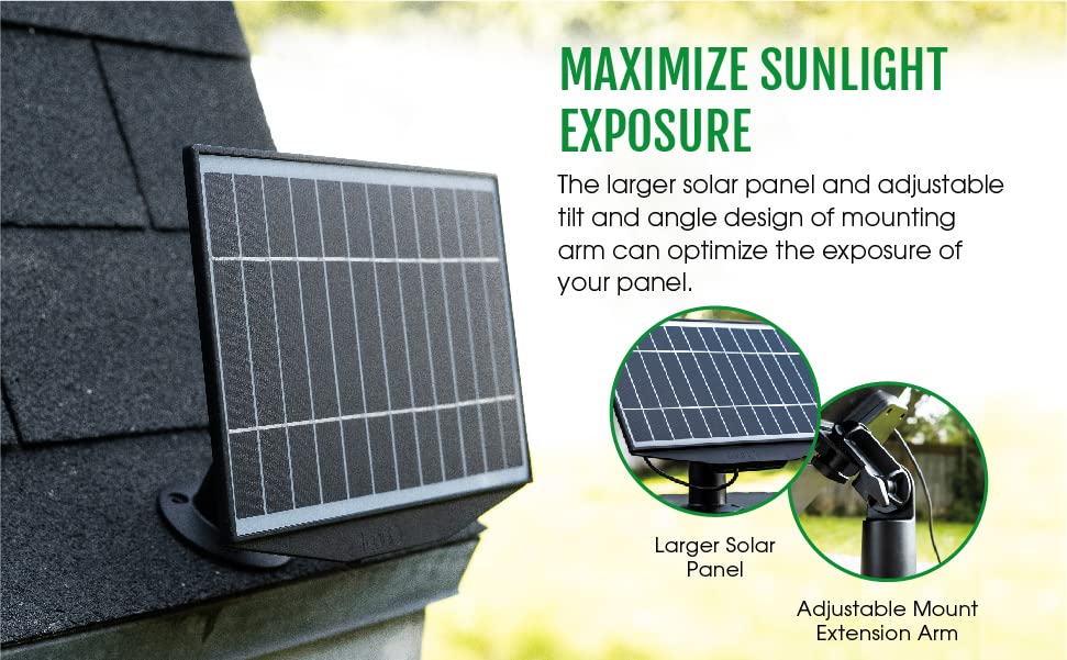 Leaf 10 5W Solar Panel Charger for Arlo Ultra, Ultra 2, Pro 3, and Pro 4 Outdoor Cameras with Magnetic Charging Cable and Adjustable Mount Extension Arm