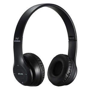 ncr p47 5.0+ edr wireless rechargeable bluetooth over-ear headphones, foldable headset with mic (black)