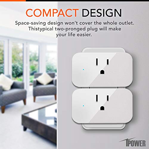 iPower Smart Plug Socket Homekit Mini Wifi Outlet Extender Switches Compatible with Alexa, Google Home & IFTTT for Voice Control, Timer Function, Remote Control, 2.4GHz Network, White